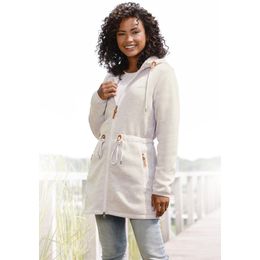 Lascana Damen Strickfleecejacke, beige, Gr. 36, unifarben, Strick, Obermaterial: 100% Polyester, Jacken, mit Kapuze