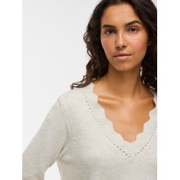 Vila Damen V-Ausschnitt-Pullover "VINIKOLINA V-NECK L/S KNIT TOP - NOOS", beige, Gr. XS, unifarben, Strick, Obermaterial: 97% Polyester, 3% Elasthan,