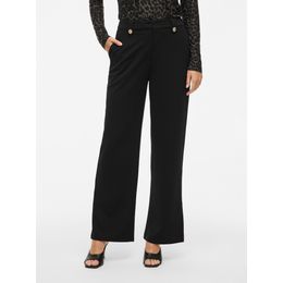 Anzughose Vila "VICLUA HW WIDE BUTTON PANTS- NOOS", Damen, Gr. XS (34), N-Gr, schwarz (schwarz detail:gold button), Web, Obermaterial: 95% Polyester, 5% Elasthan, unifarben, relaxed fit normal, Hosen Anzughose