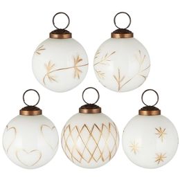 IB Laursen Gro&szlig;e Weihnachtskugeln 5er-Set mit goldfarbener Eingravierung H&ouml;he 7, &Oslash; 6.3 cm, Wei&szlig; skandinavische Deko Online Shop
