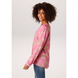 Aniston CASUAL Damen Schlupfbluse, pink, Gr. 42, bedruckt, gemustert, Web, Obermaterial: 100% Viskose, Blusen, mit kunstvollen Herzen bedruckt