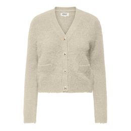 Only Damen Strickjacke "ONLMAGGIE LIFE LS V-NECK CARDI CC KNT", beige, Gr. S, meliert, Strick, Obermaterial: 70% Polyester, 21% Nylon, 8% Wolle, 1%