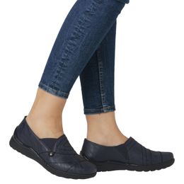 Rieker Damen Slipper, Gr. 36, blau, Lederimitat, unifarben, Schuhe, Schlupfschuh, Halbschuh, Slip on mit Stretcheinsatz und Ziersteppung