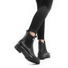 Panama Jack Damen Chelseaboots "Francesca Igloo", Gr. 38schwarz, Nappaleder, Schuhe, Stiefelette, Boots, Blockabsatz, Profilsohle, mit Lammfellfutter
