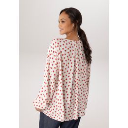 ANISTON PLUS Damen Schlupfbluse, rot, Gr. 48, bedruckt, gemustert, Web, Obermaterial: 100% Viskose, Blusen, mir Herzen bedruckt