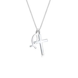 Elli Damen Kette mit Anh&auml;nger "Kreuz Fisch Symbol Religion 925 Silber", 45, ohne Stein, Silber 925 (Sterlingsilber), L: 45, silber, Silber 925
