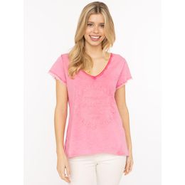 Zwillingsherz Damen Kurzarmshirt ""Positive Mind Neonkante""pink, Gr. L, unifarben, Jersey, Obermaterial: 100% Baumwolle, Shirts, ausgefranste
