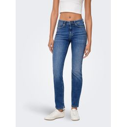 Only Damen Slim-fit-Jeans "ONLSUI MID SLIM RHINESTONE DNM TAI", blau, Gr. M, unifarben, Denim/Jeans, Obermaterial: 92% Baumwolle, 6%