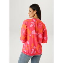 Damen Shirtbluse, pink, Gr. 48, Aniston SELECTED, bedruckt, gebl&uuml;mt, gemustert, Cr&ecirc;pe, Obermaterial: 97% Polyester, 3% Elasthan, Blusen, mit