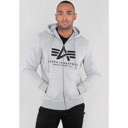 Herren Kapuzensweatjacke "BASIC ZIP HOODY", grau, Gr. M, Alpha Industries, bedruckt, meliert, angeraute Sweatware, Obermaterial: 80% Baumwolle, 20%