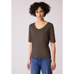 T-Shirt Street One, Damen, Gr. 34, molten earth, Web, 50% Modal, 50% Baumwolle, unifarben, normal normal, V-Ausschnitt, B&uuml;ndchen, Shirts T-Shirt, mit V-Ausschnitt