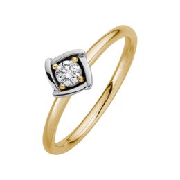 LYOMI Damen Fingerring "585/- GG/WG 1 synth. Diam. 0,15ct.", 060 (19,1), 0,15 VS = sehr kleine Einschl&uuml;sse, Goldmehrfarbig, Gold, Fingerringe