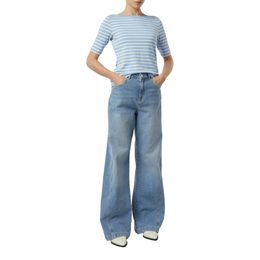 comma, COMMA Damen T-Shirtblau stripes, Gr. 44, gestreift, Single Jersey, Obermaterial: 92% Viskose, 8% Elasthan, Shirts, im Streifen-Look