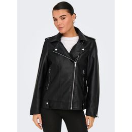 Only Damen Lederimitatjacke "ONLMILLE FAUX LEATHER JACKET OTW", schwarz, Gr. XS, unifarben, Web, Obermaterial: 100% Polyester, Jacken