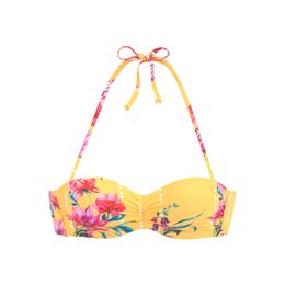 Sunseeker Damen B&uuml;gel-Bandeau-Bikini-Top "Modern", gelb, Gr. 34, bedruckt, floral, Polyamid, Bikini-Oberteile, mit Blumenprint