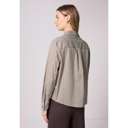 Street One Damen Langarmbluse, beige, Gr. 44, gestreift, Web, 79% Baumwolle, 19% Polyamid, 2% Elasthan, Blusen, mit Brusttasche