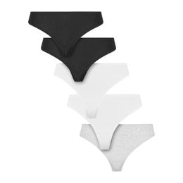 Panty Urban Classics "Urban Classics Ladies Basic Cotton Tanga 5-Pack", Damen, Gr. XL, schwarz, schwarz, wei&szlig;, wei&szlig;, erdgrau, 95% Baumwolle, 5% Elasthan, unifarben, Unterhosen Panty