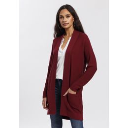Tom Tailor Damen Longstrickjacke, rot, Gr. XL, unifarben, Strick, Obermaterial: 100% Baumwolle, Strickjacken, aus Rippstrick mit aufgesetzten Taschen