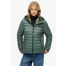 Superdry Damen Steppjacke "HOODED FUJI LITE PADDED JACKET", gr&uuml;n, Gr. L, unifarben, Steppware, Obermaterial: 100% Nylon, Jacken