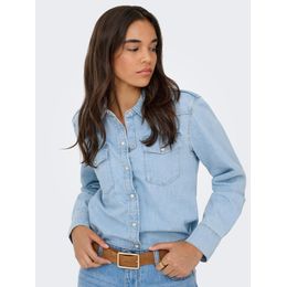 Only Damen Jeansbluse "ONLCHARLIZE LS DNM SHIRT AKM NOOS"light blau denim, Gr. XS, unifarben, Denim/Jeans, Obermaterial: 100% Baumwolle, Blusen, mit