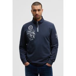 CAMP DAVID Herren Sweater, blau, Gr. S, bedruckt, bestickt, Sweatware, Material: 95% Baumwolle, 5% Elasthan, Sweatshirts, mit Kontrastn&auml;hten