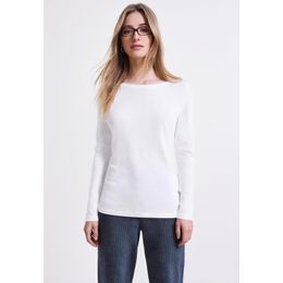 Langarmshirt STREET ONE STUDIO, Damen, Gr. 44, wei&szlig;, Web, 50% Modal, 50% Baumwolle, unifarben, normal normal, U-Boot-Ausschnitt, abgesteppt, Shirts Langarmshirt, mit U-Boot-Ausschnitt