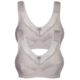 SuSa Damen Entlastungs-BH "2er Pack Entlastungs BH ohne B&uuml;gel Basic", Gr. 110, lila, Stoff, Obermaterial: 55% Polyamid PA. 39% Baumwolle CO. 6%