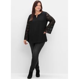 sheego Damen Longbluse, schwarz, Gr. 54, unifarben, 100% Polyester, &Auml;rmel:70% Baumwolle, 30% Polyamid, Blusen