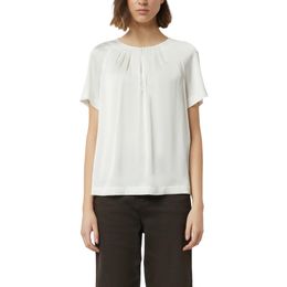 comma, COMMA Damen Shirtbluseecru, Gr. 40, unifarben, Web, Obermaterial: 95% Polyester, 5% Elasthan, Blusen, Sommer-Bluse mit gerafftem Kragen und Cut-out