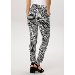 Damen Schlupfhose, schwarz-wei&szlig;, Gr. 46, Aniston SELECTED, Jersey, Obermaterial: 100% Viskose, Hosen, mit trendigen Allover-Print