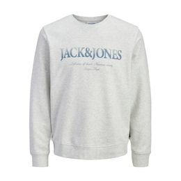 Jack & Jones Kinder Sweatshirt "JJDEVIN DAYTONA PRINT SWEAT CREW N JNR"wei&szlig; melange, Gr. 140, JACK & JONES JUNIOR, bedruckt, unifarben, angeraute Sweatware,