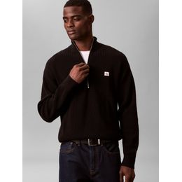 Herren Strickpullover, schwarz, Gr. XXL, Calvin Klein Jeans, unifarben, Rippstrick, Obermaterial: 100% Baumwolle, Pullover, Troyerkragen mit