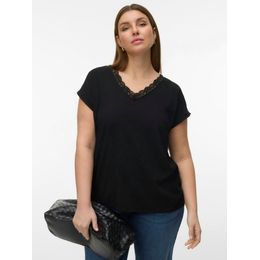 Shirttop Vero Moda CURVE "VMCBELLA SL LACE TOP WVN NOOS CUR", Damen, Gr. 44, schwarz, Web, Obermaterial: 97% Viskose, 3% Elasthan, unifarben, normal, V-Ausschnitt, Tops Shirttop, Viskosemischung, regular fit