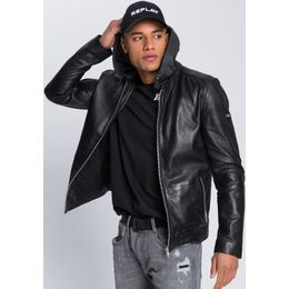 Bruno Banani Herren Lederjacke, schwarz, Gr. S, Obermaterial: 100% Lammnappaleder. Sweatware: 55% Baumwolle, 45% Polyester. Futter: 100% Baumwolle.