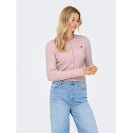 Only Damen Strickjacke "ONLKATIA LS CABLE BUTTON CARDIGAN CC KNT"burnished lila detail:mel, true rot heart emb, dtm button, Gr. L, unifarben, Strick,