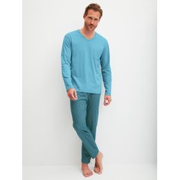 Calida Damen Schlafanzug "Relax Streamline 1", Gr. Sretro blau, Interlock, Obermaterial: 100% Baumwolle, Homewear-Sets, mit praktischem V-Ausschnitt