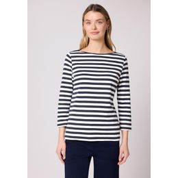 3/4-Arm-Shirt Street One, Damen, Gr. 34, shadowed navy, Web, 100% Baumwolle, gestreift, normal normal, U-Boot-Ausschnitt, abgesteppt, Shirts 3/4-Arm-Shirt, aus reiner Baumwolle