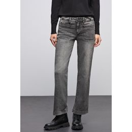 Weite Jeans Street One, Damen, Gr. 30, L&auml;nge 30, mid grau washed, Denim/Jeans, Obermaterial: 63% Baumwolle, 25% Polyester, 10% Viskose, 2% Elasthan, unifarben, regular fit lang, Jeans, im Five-Pocket Style