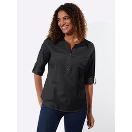 Longbluse Casual Looks, Damen, Gr. 50, schwarz, 50% Baumwolle, 50% Polyester, unifarben, Rundhals, Blusen Longbluse