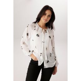 Damen Chiffonblusewollwei&szlig;, schwarz, beige, Gr. 40, Aniston SELECTED, bestickt, gebl&uuml;mt, gemustert, Chiffon, Obermaterial: 100% Polyester, Blusen,