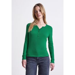 Langarmshirt STREET ONE STUDIO, Damen, Gr. 38, bold gr&uuml;n, Web, 96% Baumwolle, 4% Elasthan, unifarben, normal normal, Rundhals, abgesteppt, Shirts Langarmshirt, aus Baumwolle mit Stretchante