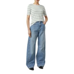 comma, COMMA Damen T-Shirt, gr&uuml;n, Gr. 42, gestreift, Single Jersey, Obermaterial: 90% Viskose, 5% Elasthan, 5% metallisierte Fasern, Shirts, im