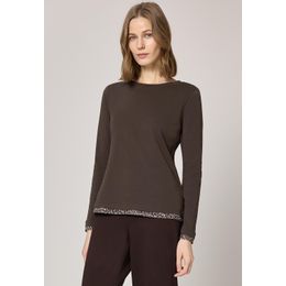 Langarmshirt Street One, Damen, Gr. 34, molten earth, Web, 95% Baumwolle, 5% Elasthan, unifarben, normal normal, Rundhals, R&uuml;schen, Shirts Langarmshirt, Jersey