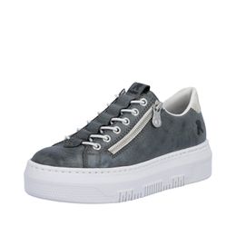 Rieker Damen Plateausneaker, Gr. 36blau, goldfarben, Lederimitat, used, Schuhe, Sneaker, Slip-On Sneaker, Slipper mit Schaftrandpolster