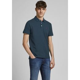 Jack & Jones JACK & JONES Herren Poloshirt "JJEPAULOS Poloshirt mit klassischem Kragen und figurbetonter Form", blau, Gr. S, unifarben mit Farbeinsatz, Piqu&eacute;,