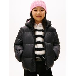 Tommy Hilfiger M&auml;dchen Steppjacke "HOODED SHINY PUFFER JACKET", schwarz, Gr. 8, unifarben, Web, Obermaterial: 100% Polyamid, Jacken, Kinder bis 16