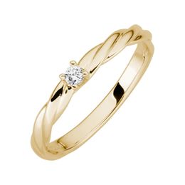 LYOMI Damen Fingerring "585/- Gelbgold 1 synth. Diam. 0,05ct.", 058 (18,5), 0,05 VS = sehr kleine Einschl&uuml;sse, Goldgelb, Gold, Fingerringe