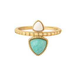 CAI CA&Iuml; Damen Fingerring "925 Silber vergoldet Dreiecke Amazonit & wei&szlig;er Achat", 060 (19,1), Silber 925 (Sterlingsilber), gelb, Silber 925
