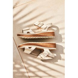Rieker Damen Plateausandale, Gr. 40, beige, Lederimitat, unifarben, Schuhe, Sandalette, Sommerschuh, Keilsandale mit praktischen Klettverschl&uuml;ssen