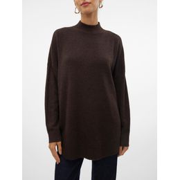 V&eacute;ro Moda VERO MODA Damen Strickpullover "VMPLAZA LS HIGHNECK LONG PULLOVER GA BOO", braun, Gr. S, meliert, Strick, Obermaterial: 64% Polyester, 21% Polyacryl,